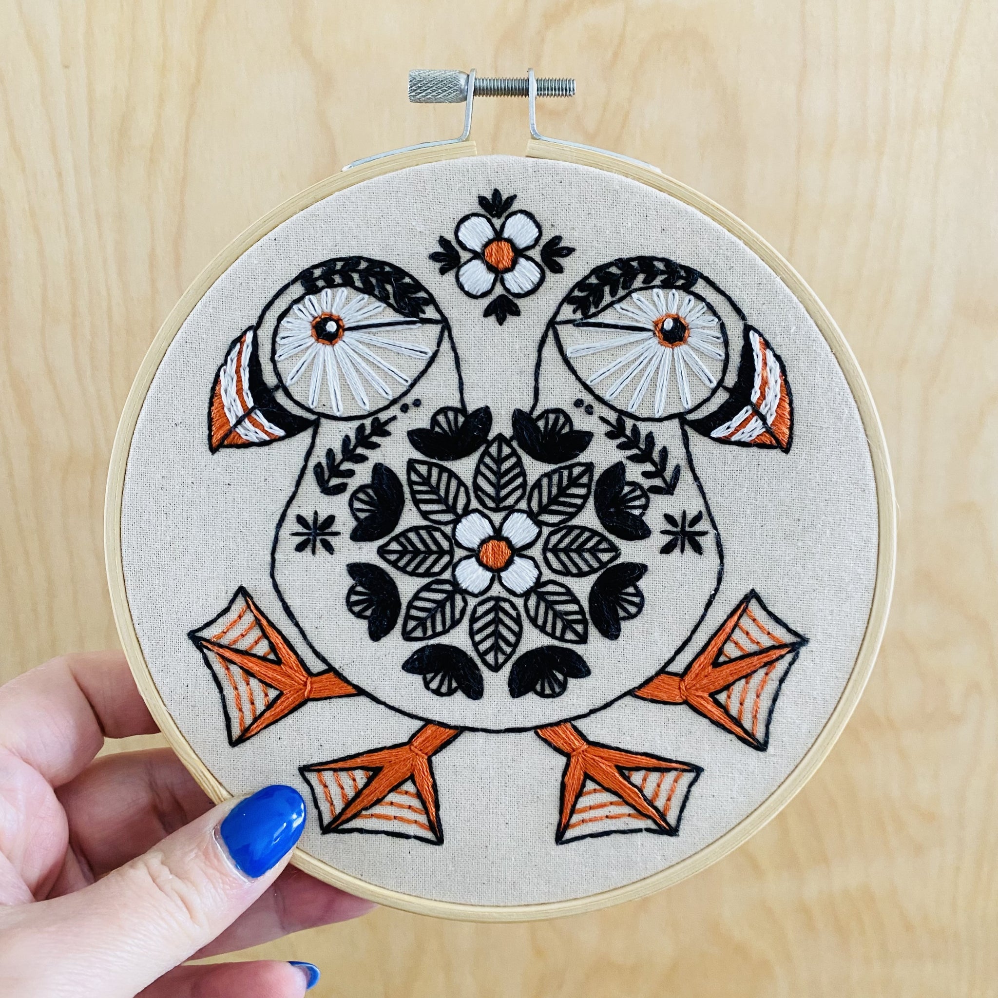 Pre-Printed Fabric: Puffin – Hook, Line & Tinker - modern embroidery kits