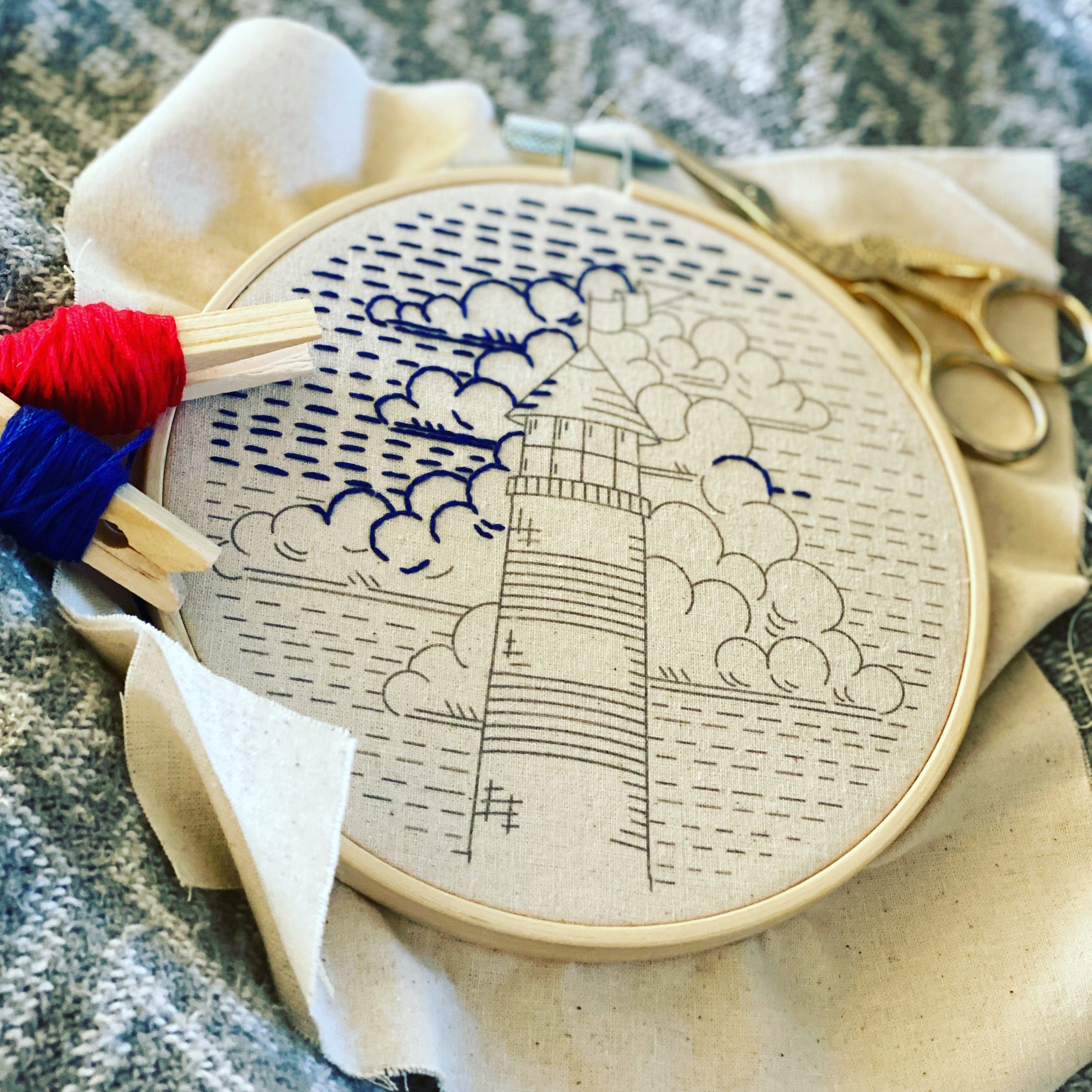 Lighthouse Complete Embroidery Kit – Hook, Line & Tinker - modern ...